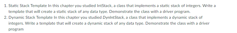 Solved 1. Static Stack Template In this chapter you studied | Chegg.com