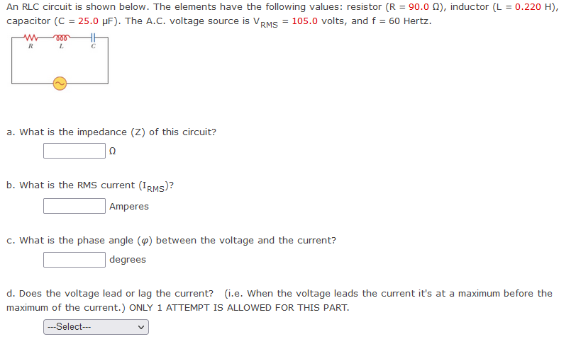 Solved An RLC circuit is shown below. The elements have the | Chegg.com