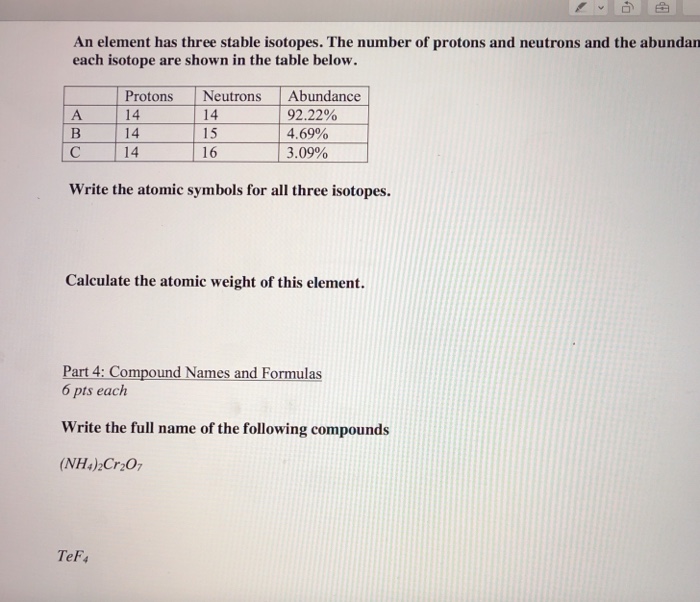 Solved An element has three stable isotopes. The number of | Chegg.com