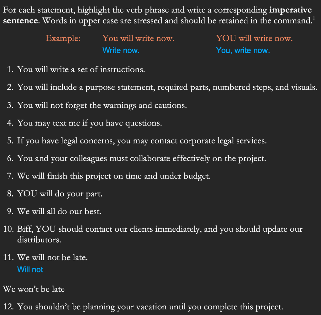 Solved For each statement, highlight the verb phrase and | Chegg.com