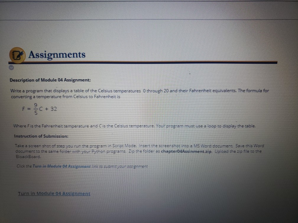 Solved Assignments through 20 and their Fahrenheit | Chegg.com