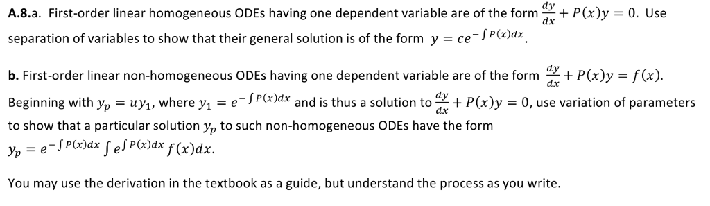 Solved dy A.8.a. First-order linear homogeneous ODEs having | Chegg.com