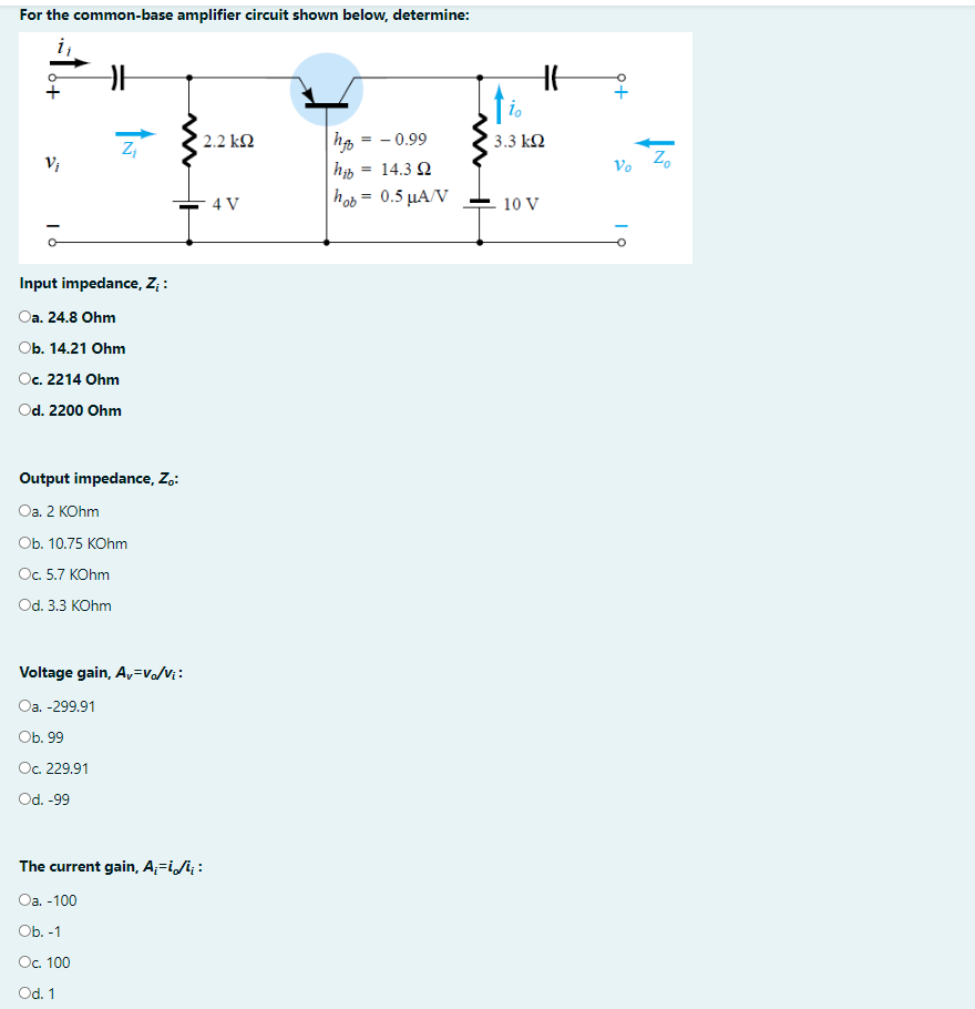Solved For the common-base amplifier circuit shown below, | Chegg.com
