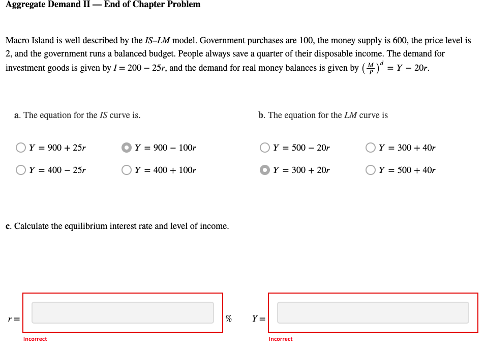 Solved Aggregate Demand II — End of Chapter Problem Macro | Chegg.com