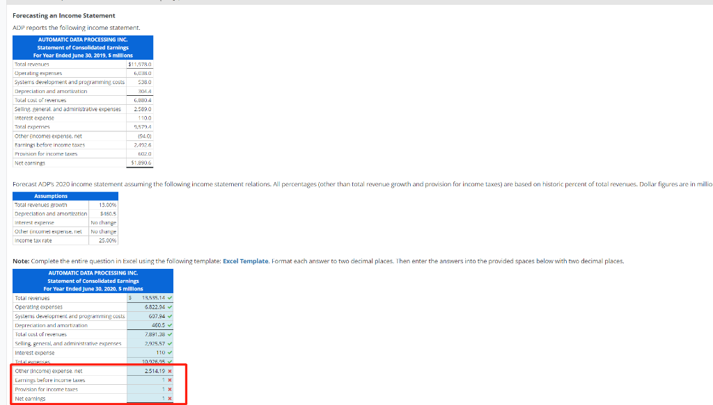 Solved Forecasting an Income Statement ADP reports the | Chegg.com