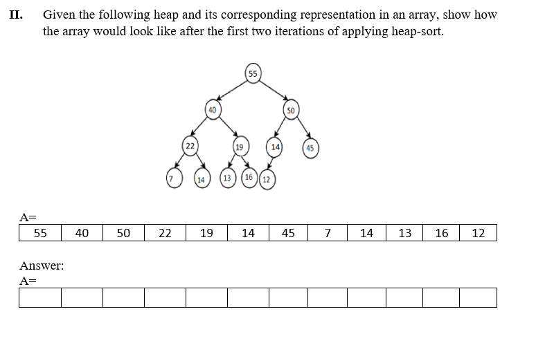 Solved II. Given the following heap and its corresponding | Chegg.com