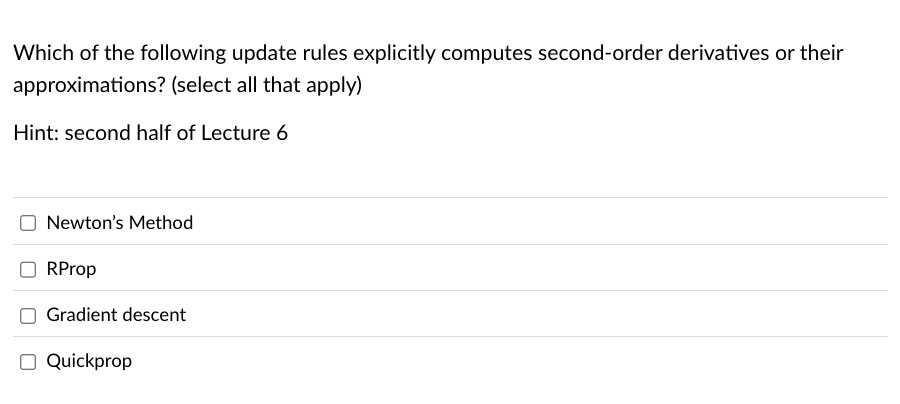 Solved Which of the following update rules explicitly | Chegg.com
