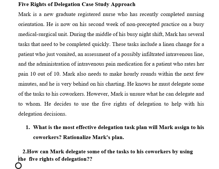 Five Rights of Delegation Case Study Approach Mark is | Chegg.com