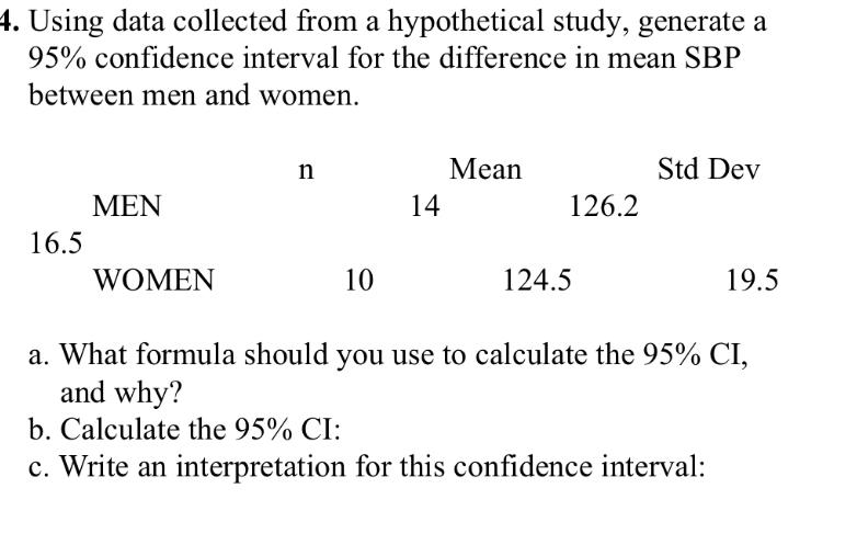 Solved Using data collected from a hypothetical study, | Chegg.com