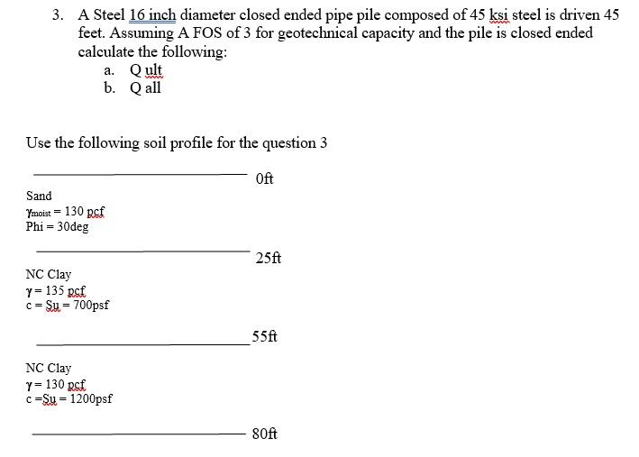 Solved 3. A Steel 16 inch diameter closed ended pipe pile | Chegg.com