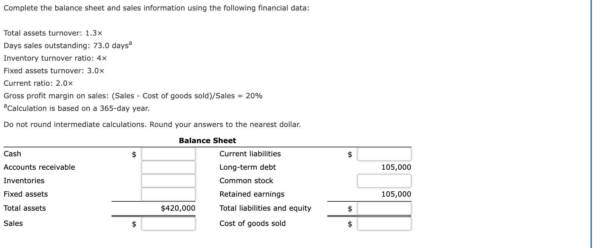 Solved Complete the balance sheet and sales information | Chegg.com