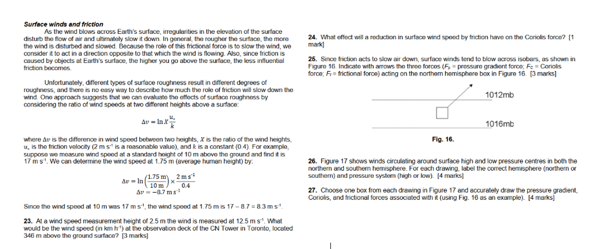 Solved Surface winds and frictionAs the wind blows across | Chegg.com