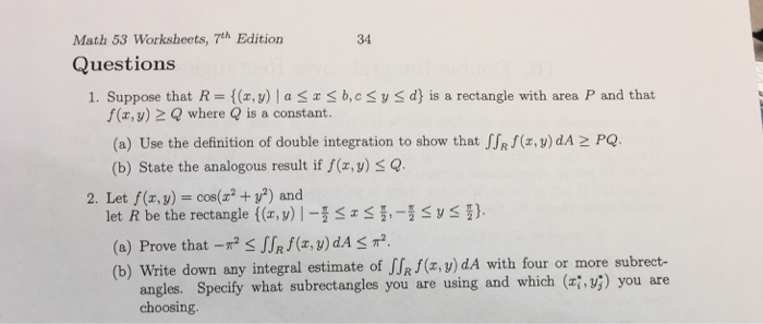 Solved Math 53 Worksheets, 7th Edition Questions 34 1. | Chegg.com