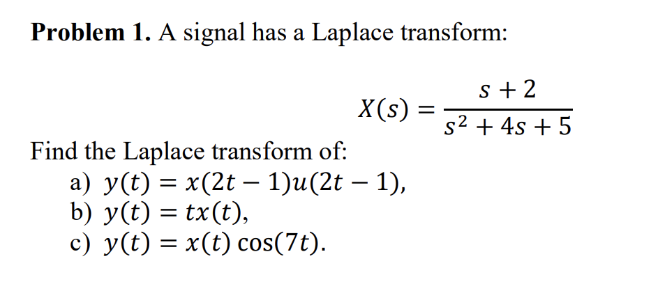Solved Problem 1. A signal has a Laplace transform: | Chegg.com