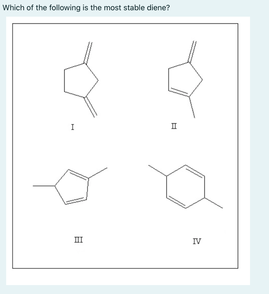 Solved Which of the following is the most stable diene? I 日 | Chegg.com