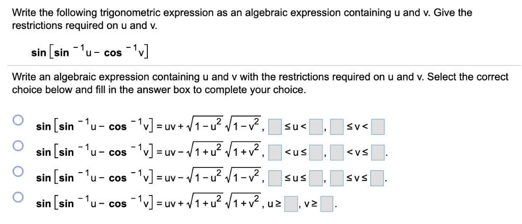 Write Trigonometric Expression as an Algebraic Expression in U - Quinn ...