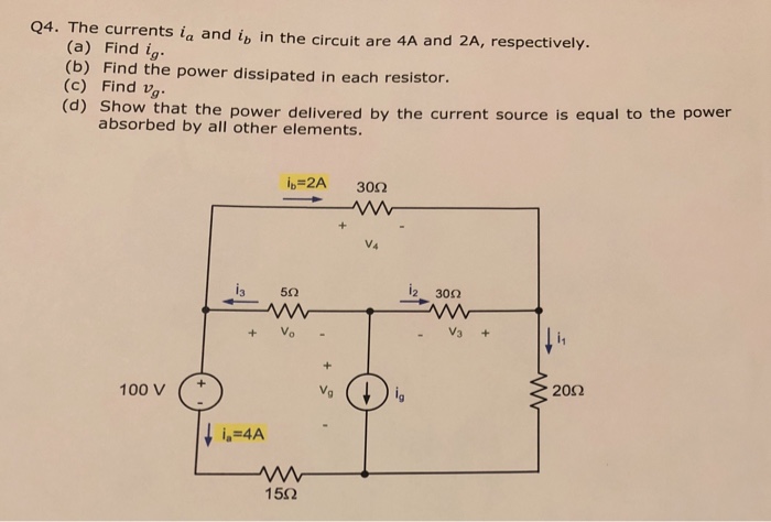 Solved Q4. The currents ia and ib in the circuit are 4A and | Chegg.com
