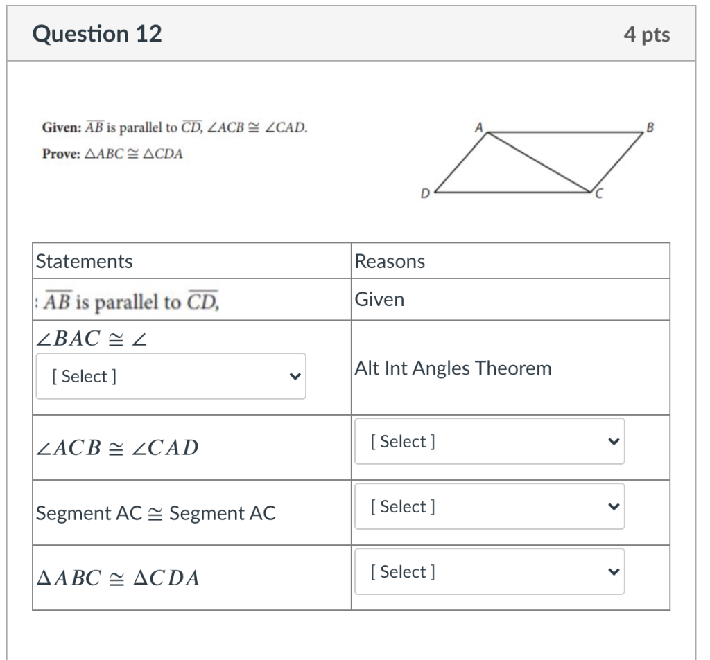 Solved choices for first selection box: Reflexive property | Chegg.com