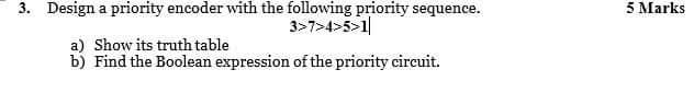 Solved 5 Marks 3. Design a priority encoder with the | Chegg.com