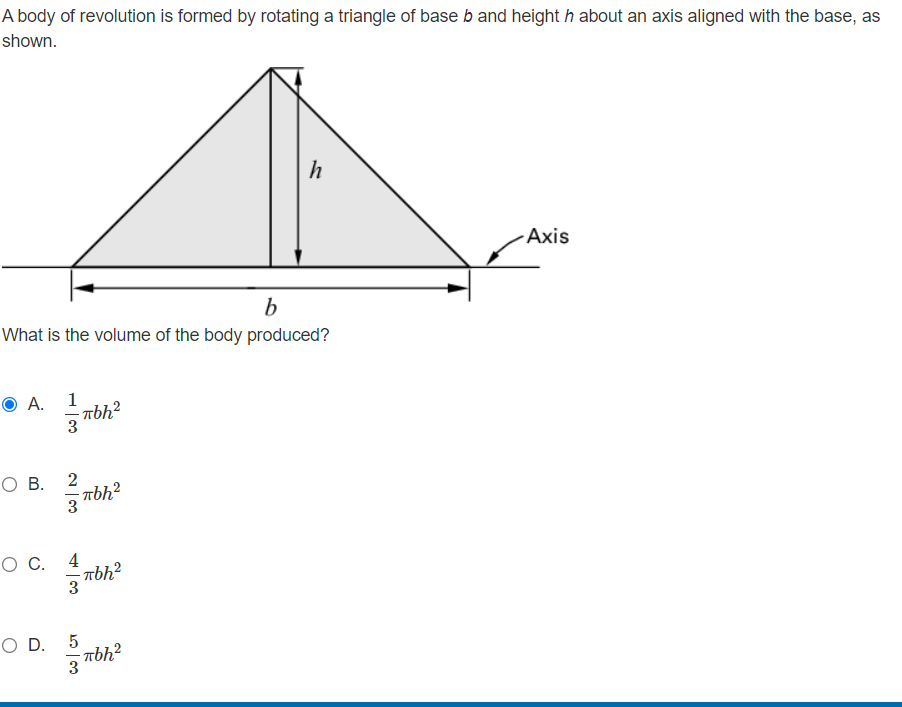 Solved A body of revolution is formed by rotating a triangle | Chegg.com