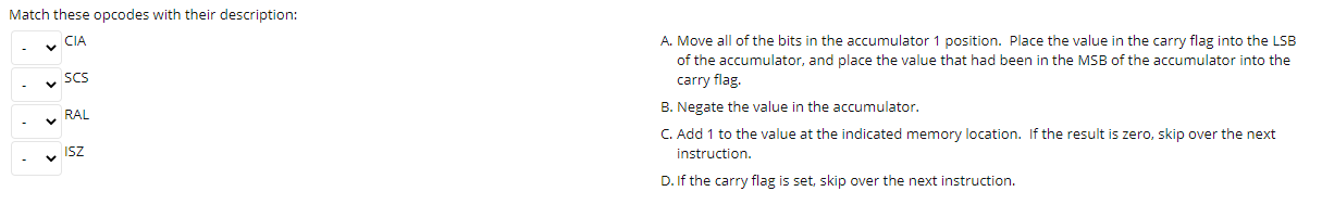 Solved Match these opcodes with their description: CIA SCS | Chegg.com