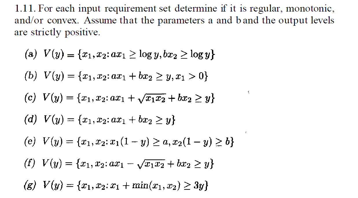 Solved 1.11. ﻿For each input requirement set determine if it | Chegg.com