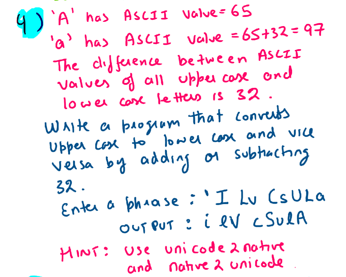 Solved 4 'A' has ASC11 value= 65 'a' has ASCII value = | Chegg.com