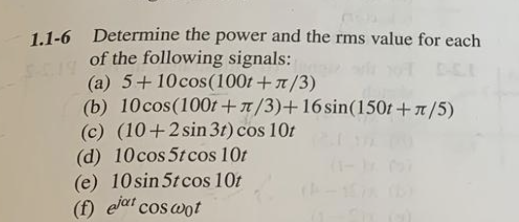 Solved Determine the power and the rms value for each of the | Chegg.com