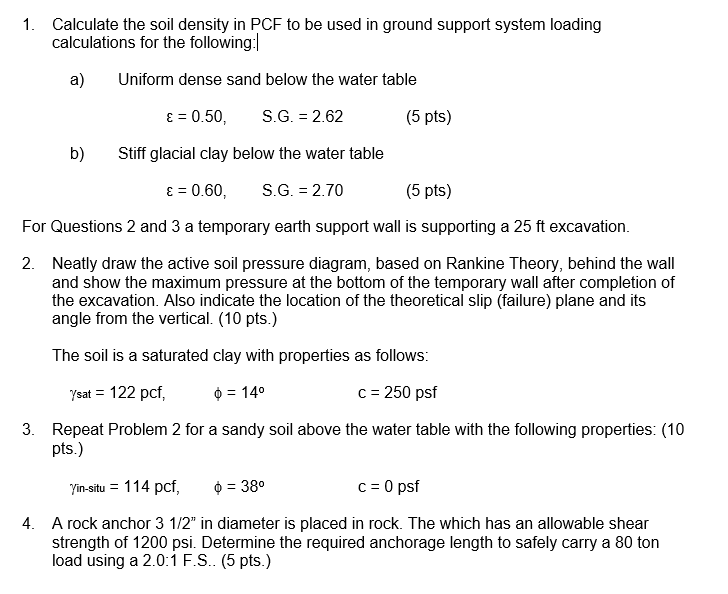 Solved Calculate the soil density in PCF to be used in | Chegg.com