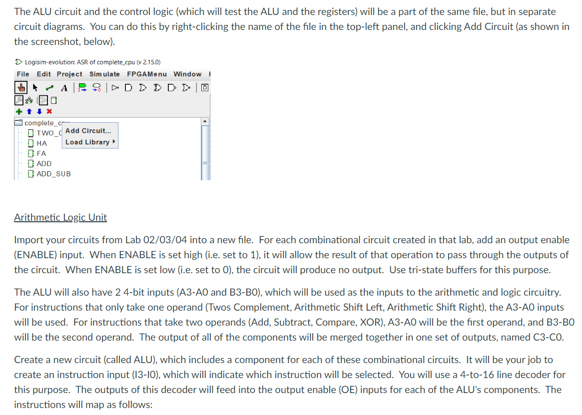 Solved The ALU circuit and the control logic (which will | Chegg.com