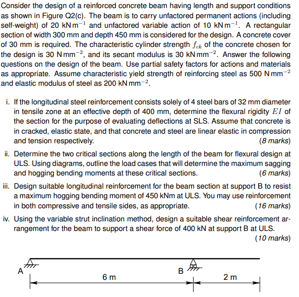 Solved as shown in Figure Q2(c). The beam is to carry | Chegg.com