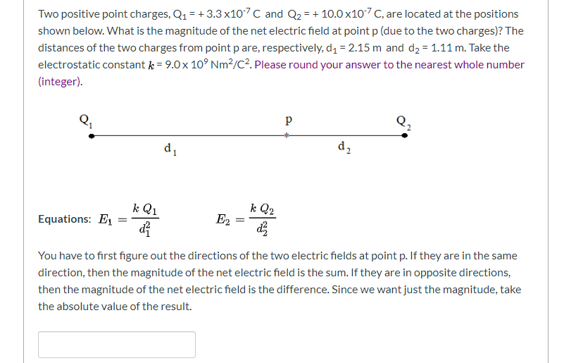 Solved Two positive point charges, Q1 = +3.3x107C and Q2 = + | Chegg.com