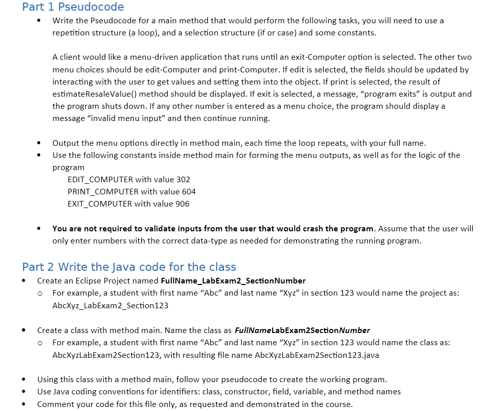 Solved Part 1 Pseudocode Write the Pseudocode for a main | Chegg.com