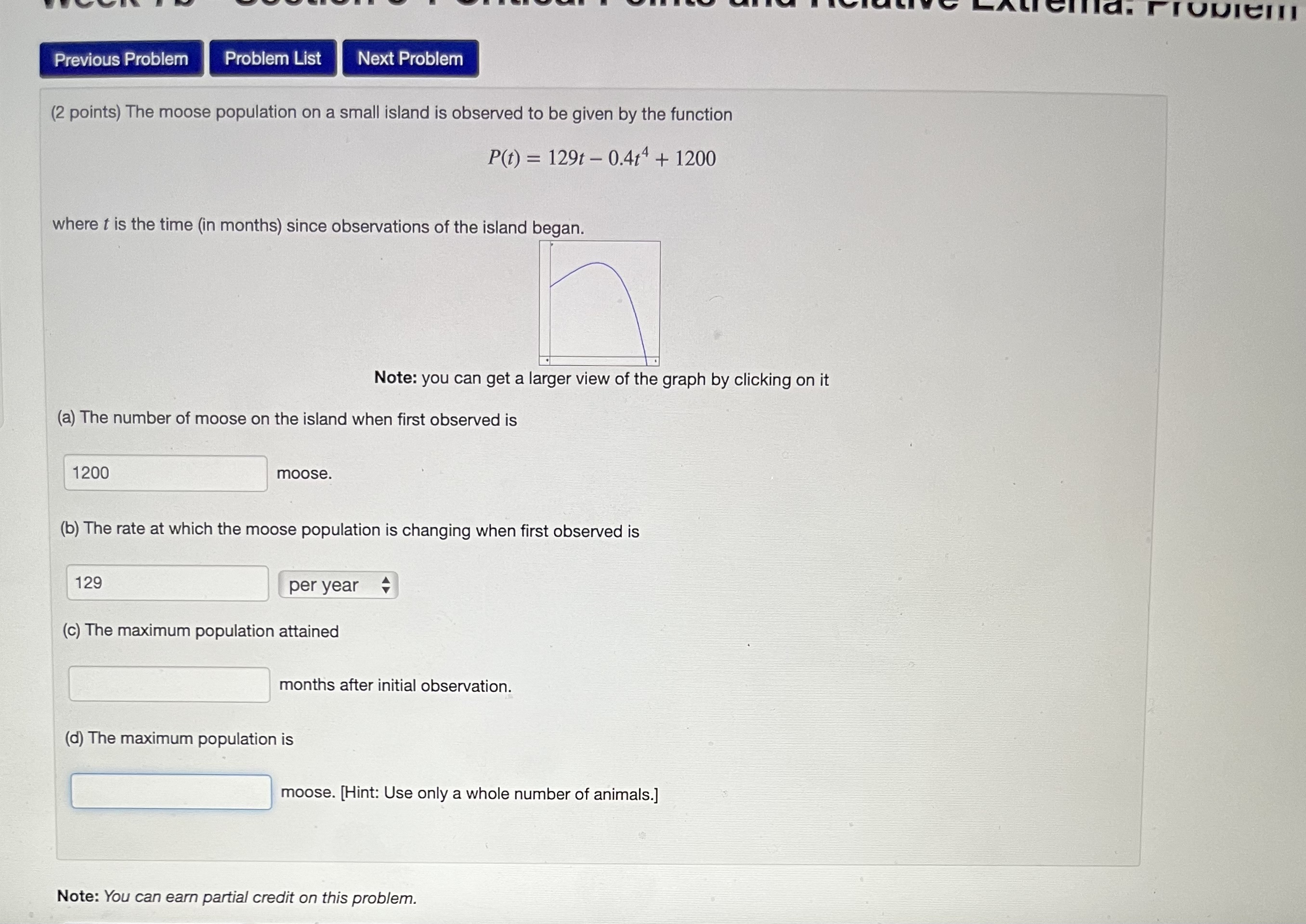 Solved (2 points) The moose population on a small island is | Chegg.com