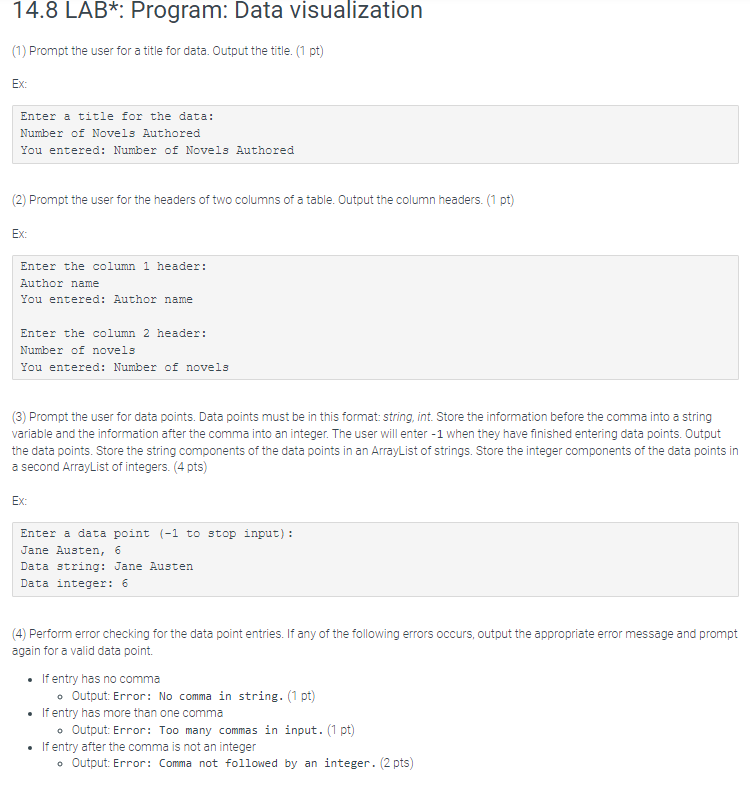 Solved 14.8 LAB*: Program: Data visualization (1) Prompt the | Chegg.com