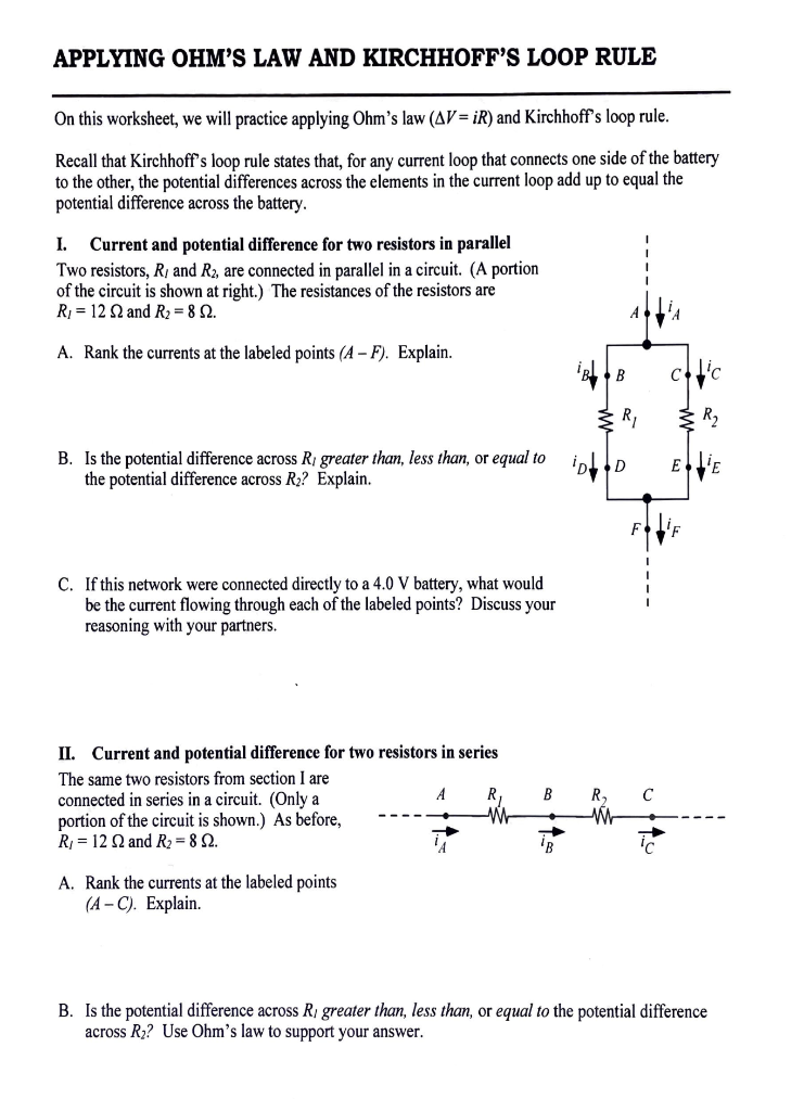 Solved On this worksheet, we will practice applying Ohm's | Chegg.com