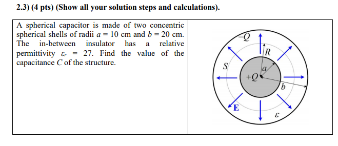 Solved A spherical capacitor is made of two concentric | Chegg.com