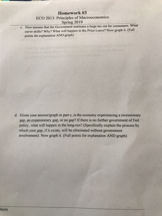 Solved Homework #3 ECO 2013: Principles of Macroeconomics | Chegg.com