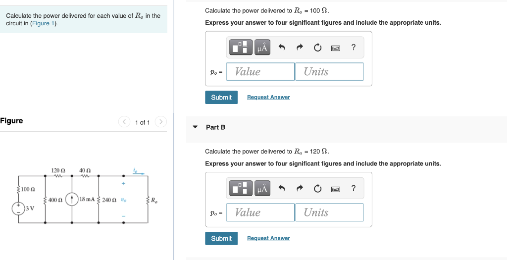 Solved Calculate the power delivered for each value of Ro in | Chegg.com