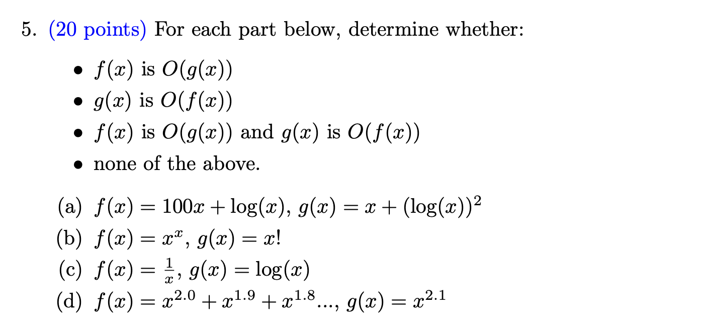 Solved ( 20 points) For each part below, determine whether: | Chegg.com