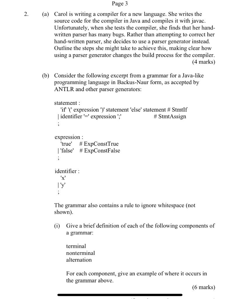 Solved Page 3 2. (a) Carol is writing a compiler for a new | Chegg.com