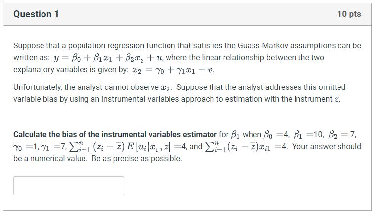Solved Question 1Suppose that a population regression | Chegg.com