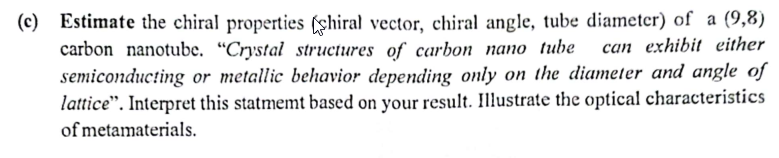 Solved c) Estimate the chiral properties (chiral vector, | Chegg.com