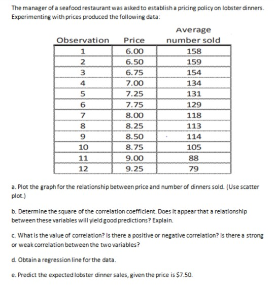 Solved The manager of a seafood restaurant was asked to | Chegg.com
