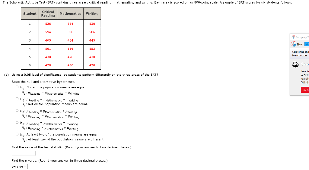 Solved The Scholastic Aptitude Test (SAT) contains three | Chegg.com