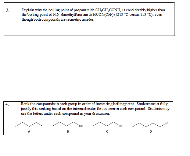 Solved 1. Which compound in each pair has the higher boiling | Chegg.com
