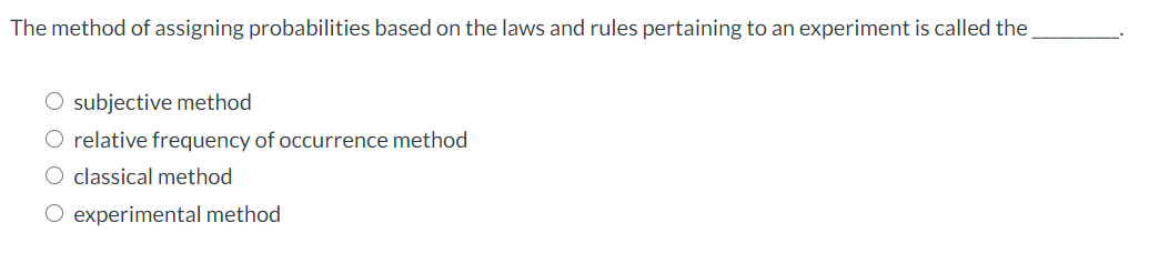 Solved The method of assigning probabilities based on the | Chegg.com