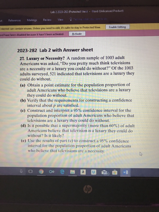 Solved Lab 2 2023-222 (Protected View) Word (Unlicensed | Chegg.com