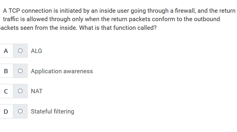 Solved A TCP connection is initiated by an inside user going | Chegg.com
