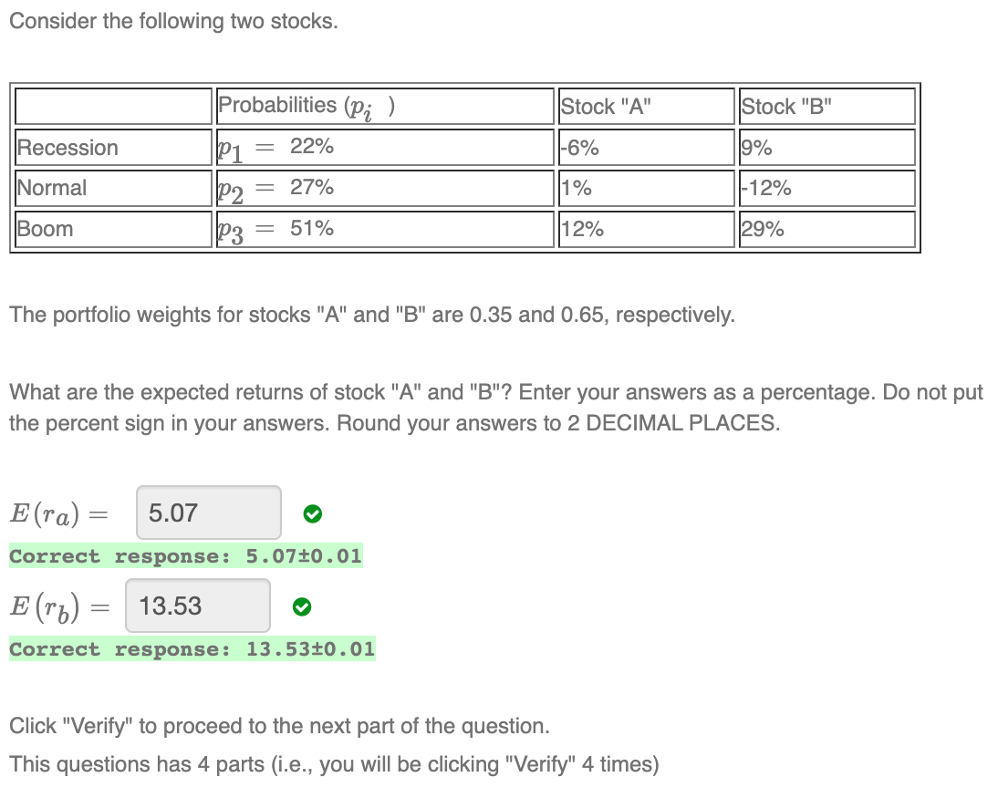 Solved Consider the following two stocks. Probabilities (Pi) | Chegg.com
